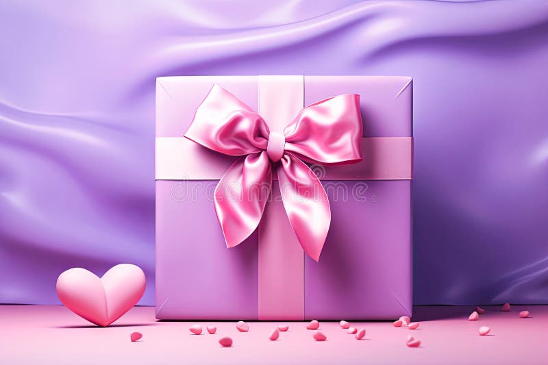 Purple Gift Box with Pink Bow and Heart Stock Image - Image of heart ...