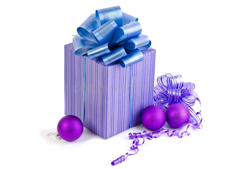 Purple Gift Box with a Ribbon Bow Stock Photo - Image of objects, gift ...