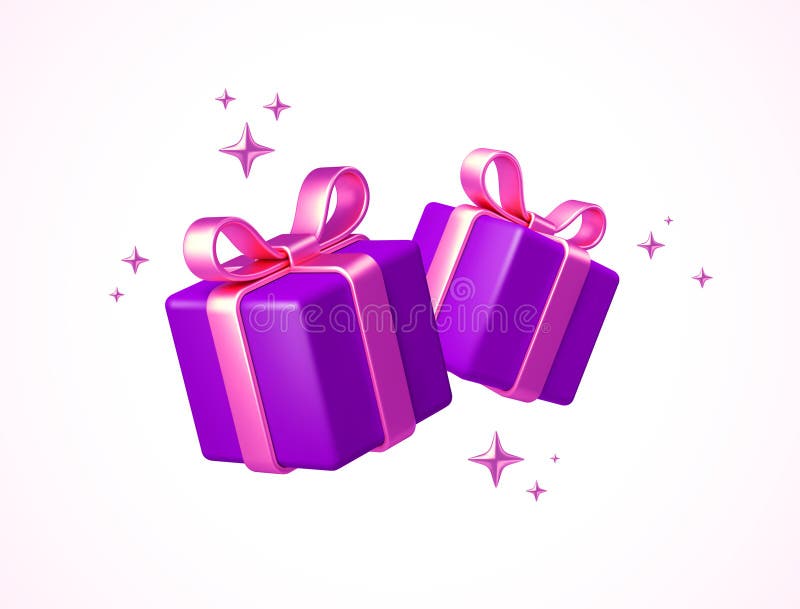 Purple Gift Boxes with Pink Ribbons Festive Illustration with Sparkles ...