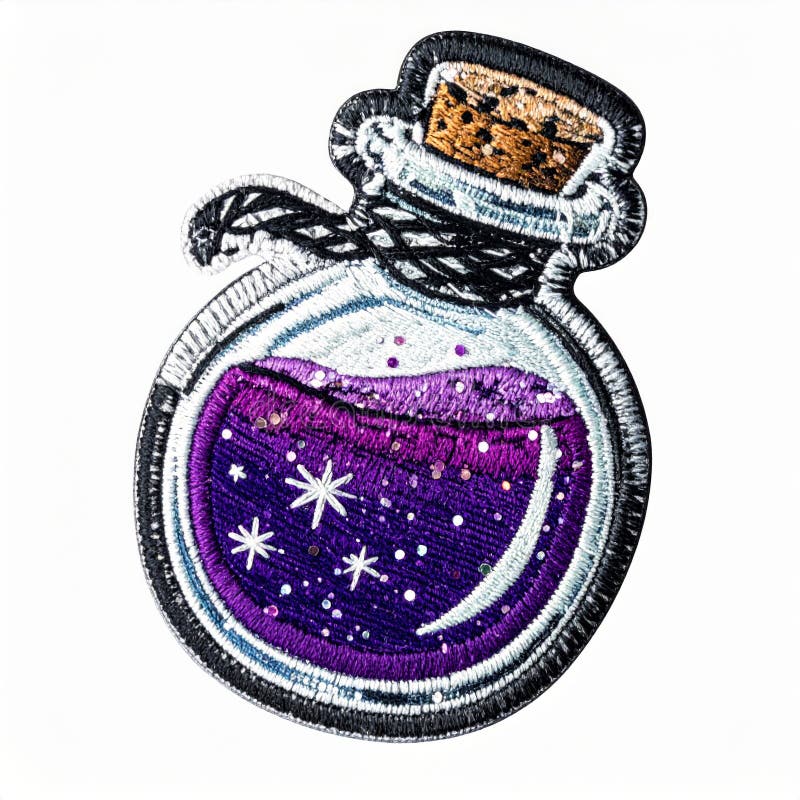 Purple Glitter Potion Bottle Patch with Stars and Moon Stock Illustration - Illustration of ...