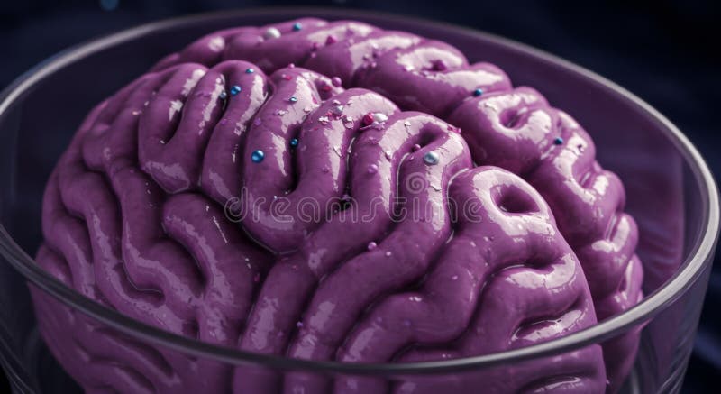 Purple Glossy Brain in Glass Bowl Stock Illustration - Illustration of ...