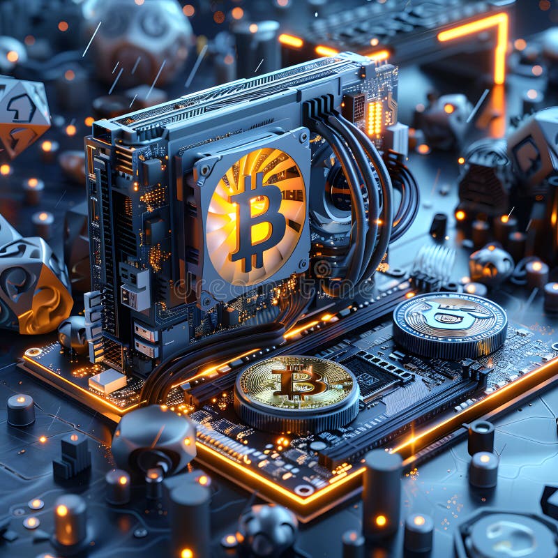 Purple Glowing B on Computer Motherboard with Electric Blue Circuits ...