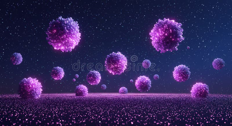 Purple Glowing Orbs Against Starry Sky Stock Illustration ...