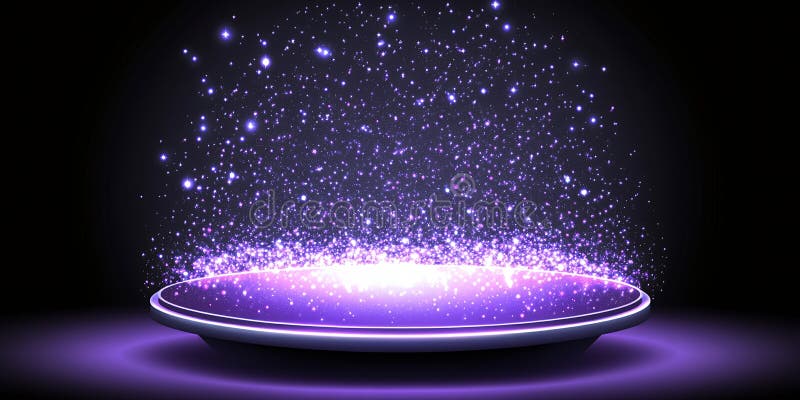 Purple Glowing Platform with Sparkling Dust Abstract Background Stock ...