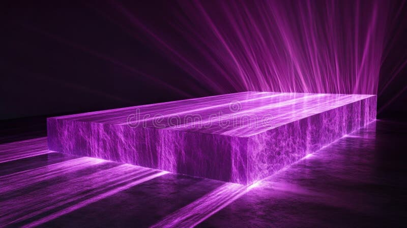 Purple Glowing Rectangular Platform Illuminating Dark Room Stock ...
