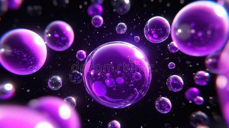 Purple Glowing Spheres Float Against a Black Background with Sparkles ...