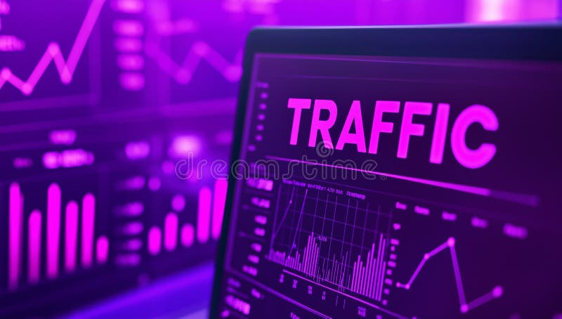 Purple Glowing Traffic Sign with Data Charts for Marketing and Website ...