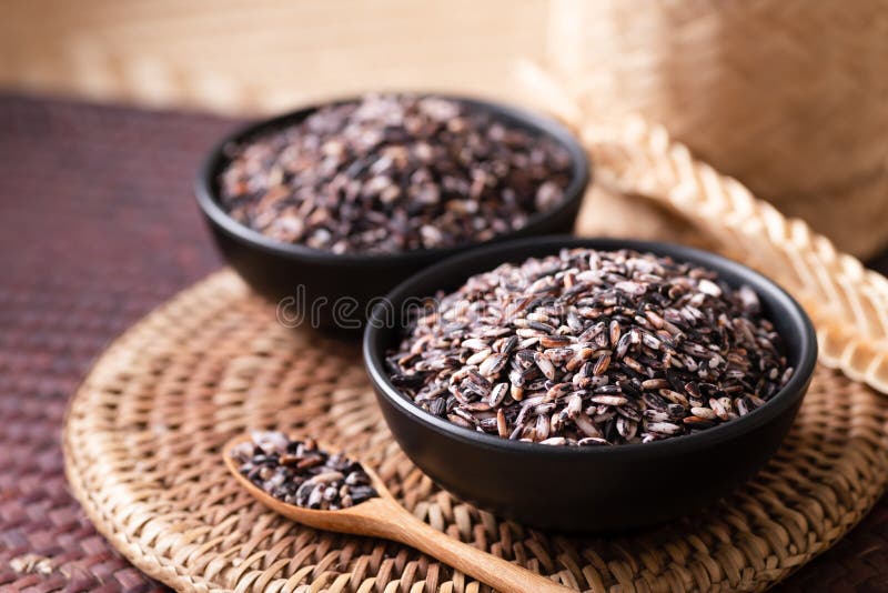 Purple Glutinous Rice Grain in a Black Bowl Stock Image - Image of seed ...
