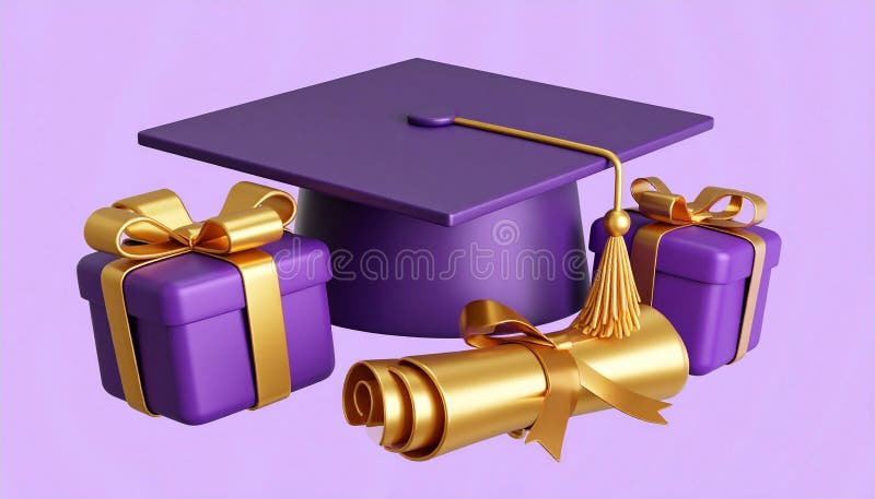 A Purple and Gold Banner Featuring a Graduation Cap and Diploma Stock ...