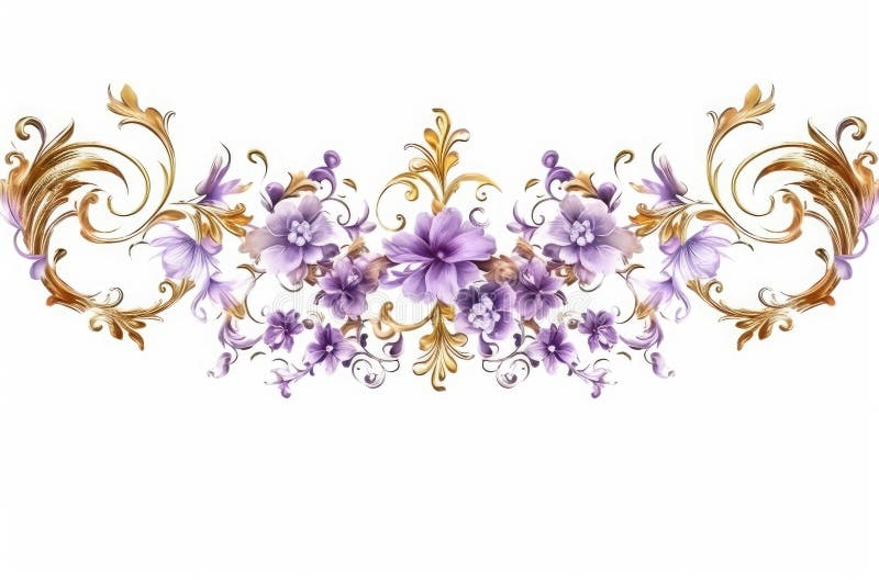 A Purple and Gold Border with Purple Flowers, Generative AI Stock ...