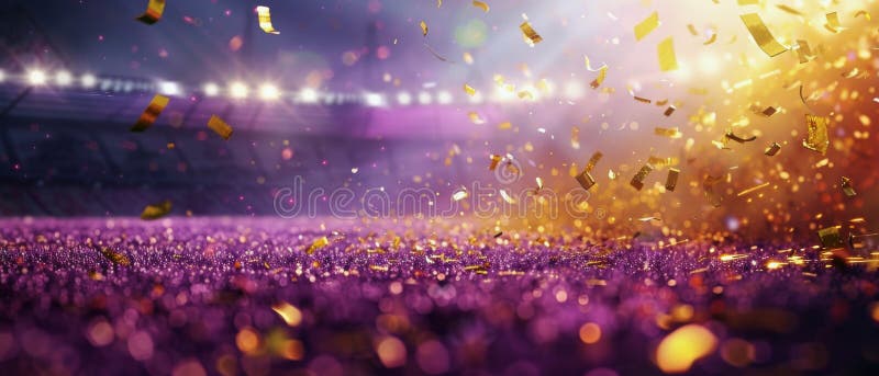 Purple and Gold Confetti Falling on a Stage Stock Image - Image of ...