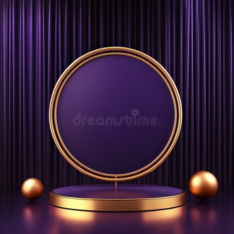Purple and Gold Geometric Stage with Round Frame. Stock Illustration ...