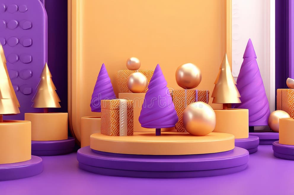 Purple and Gold Traffic Cones Arranged on a Purple Platform with a ...