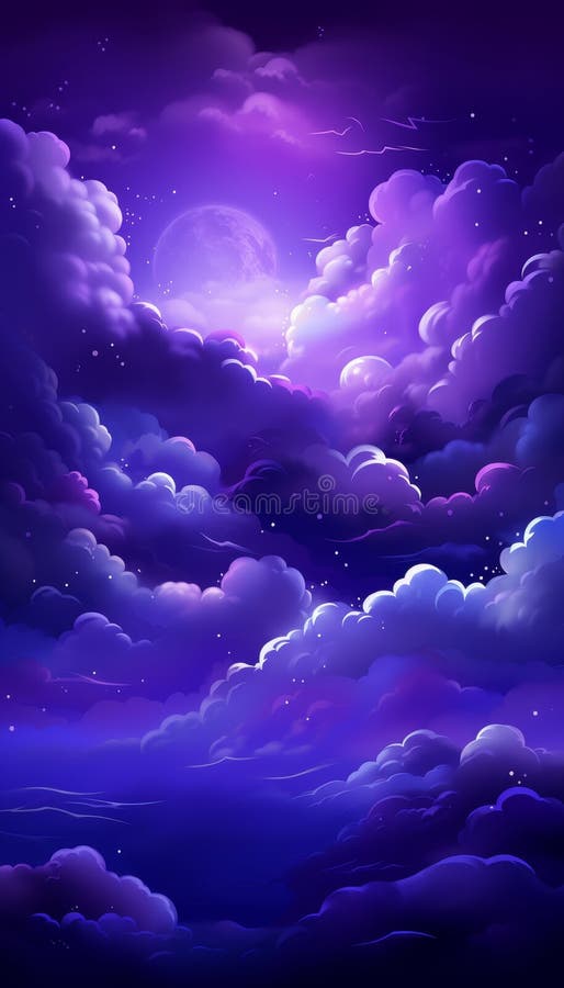 Purple Gradient Mystical Moonlight Sky with Clouds, Perfect Background ...
