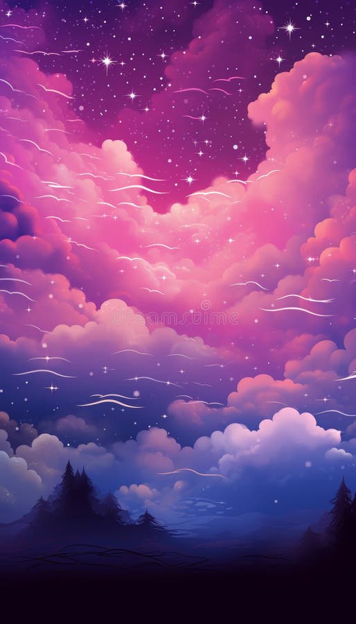 Purple Gradient Mystical Moonlight Sky with Clouds, Perfect Background ...