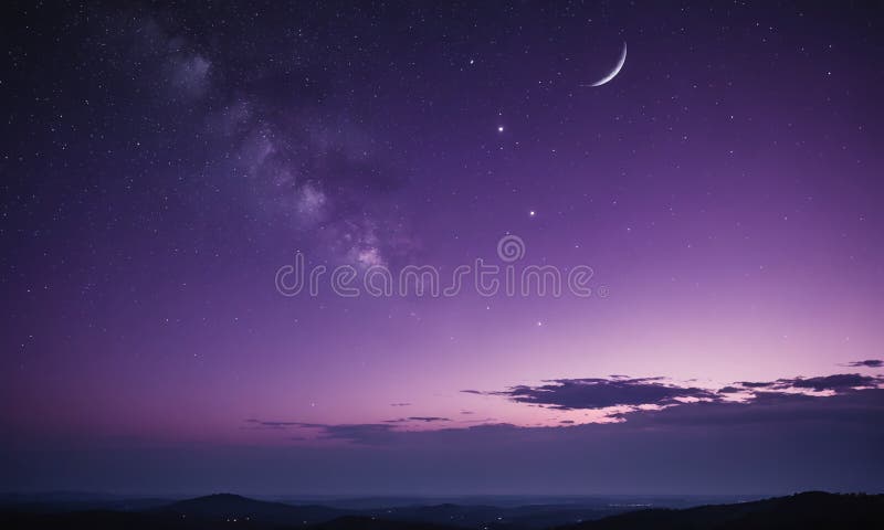 Purple Gradient Mystical Moonlight Sky with Clouds and Stars Background ...