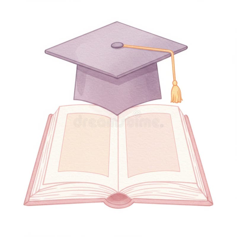 Purple Graduation Cap on Open Beige Book Stock Illustration ...