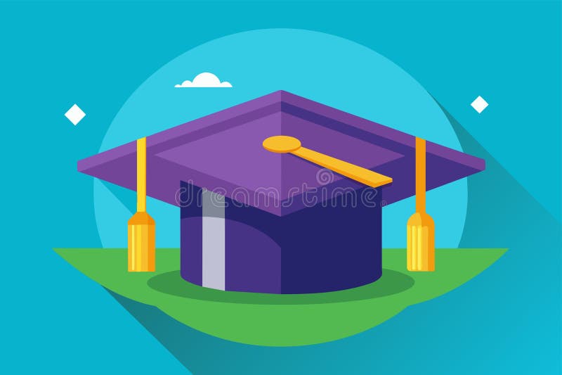 A Purple Graduation Cap with a Yellow Tassel on a Plain Background ...