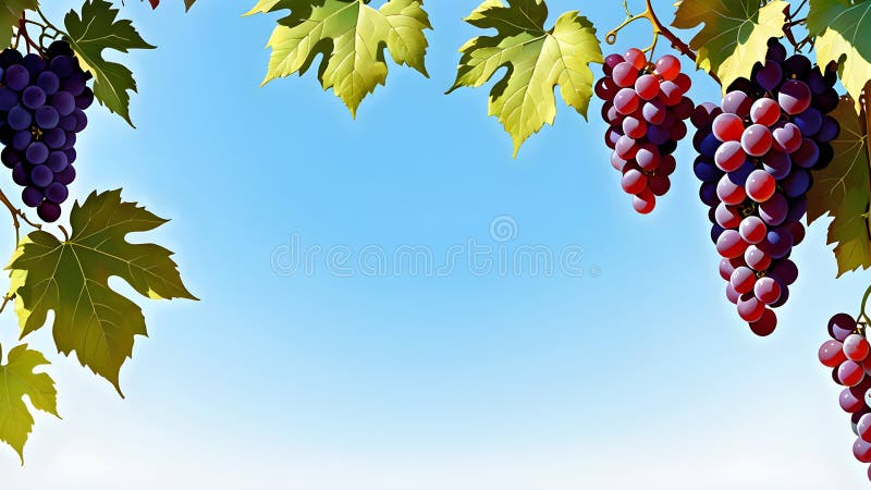 Purple Grape Clusters Frame, Grape Framing Gradient Blue Background ...
