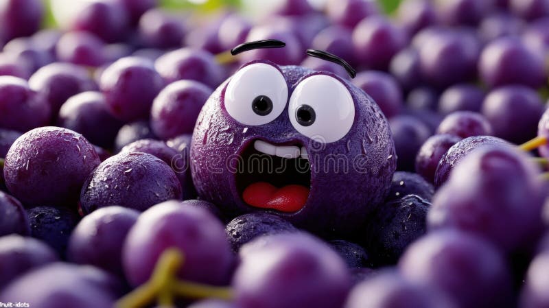 A Purple Grapes with a Face and Eyes in the Middle, AI Stock Image ...