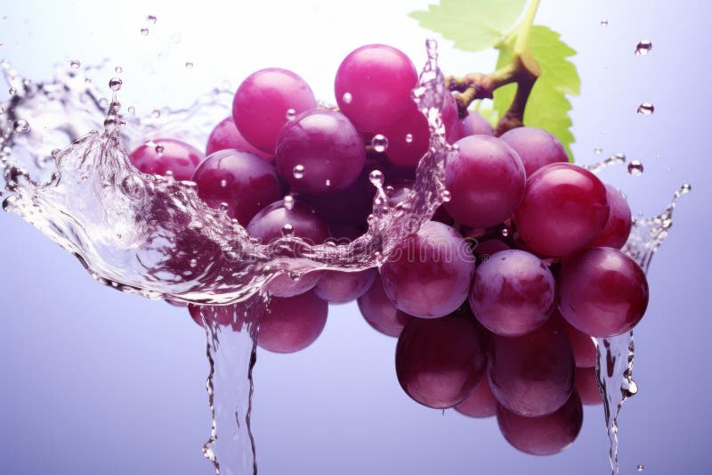 Purple Grapes in a Splash of Water and Grape Juice on a White Purple ...