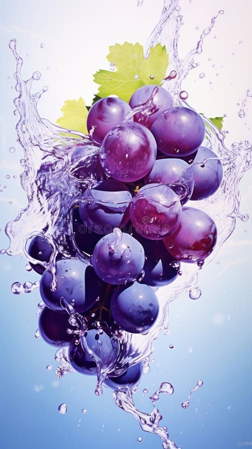 Purple Grapes in a Splash of Water and Grape Juice on a White Purple ...