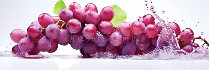 Purple Grapes in a Splash of Water and Grape Juice on a White ...