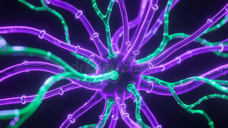 3D Rendered Neon - Lit Neuron Structure. Stock Illustration ...