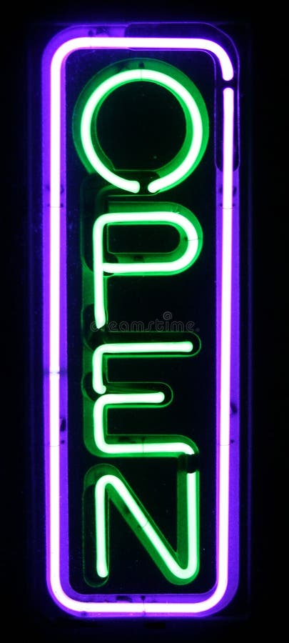 Purple and Green Neon Open Sign Stock Image - Image of communications ...