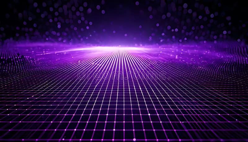 A Purple Grid Extends into a Dark, Bokeh-filled Space, with a Luminous ...