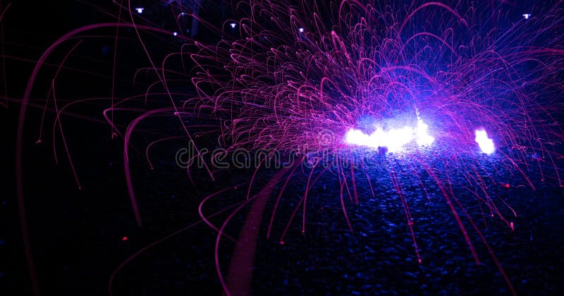 Purple Ground Fireworks on Asphalt.. Stock Photo - Image of fire ...