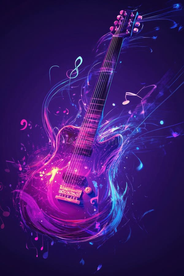 Purple Guitar with Music Notes Stock Image - Image of decoration ...