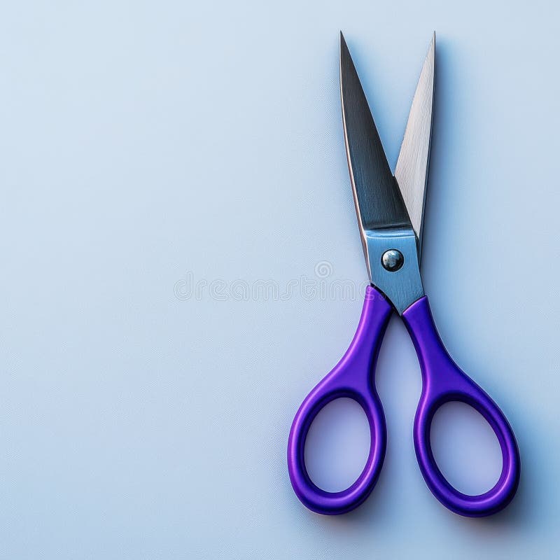 Purple-Handled Scissors Against Blue Background - High-Resolution Stock ...
