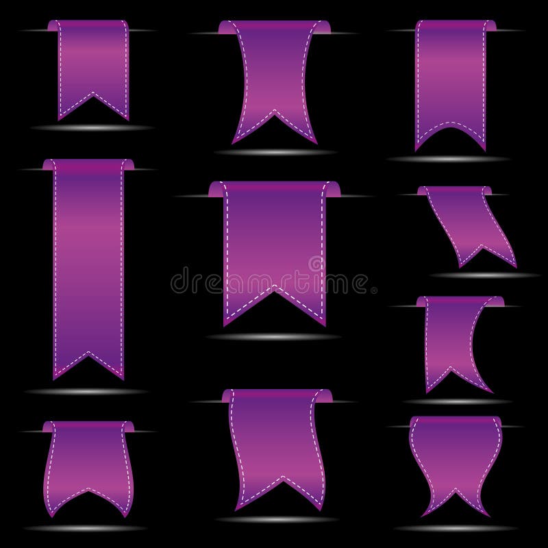 Purple Hanging Curved Ribbon Banners Set Eps10 Stock Vector ...