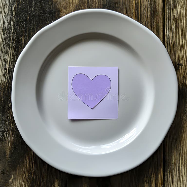 Purple Heart Post-it Note on Minimalist White Plate. Stock Image ...