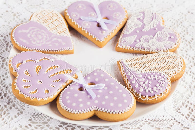 Purple Heart Shape Gingerbread Cookies Stock Image - Image of cozy ...