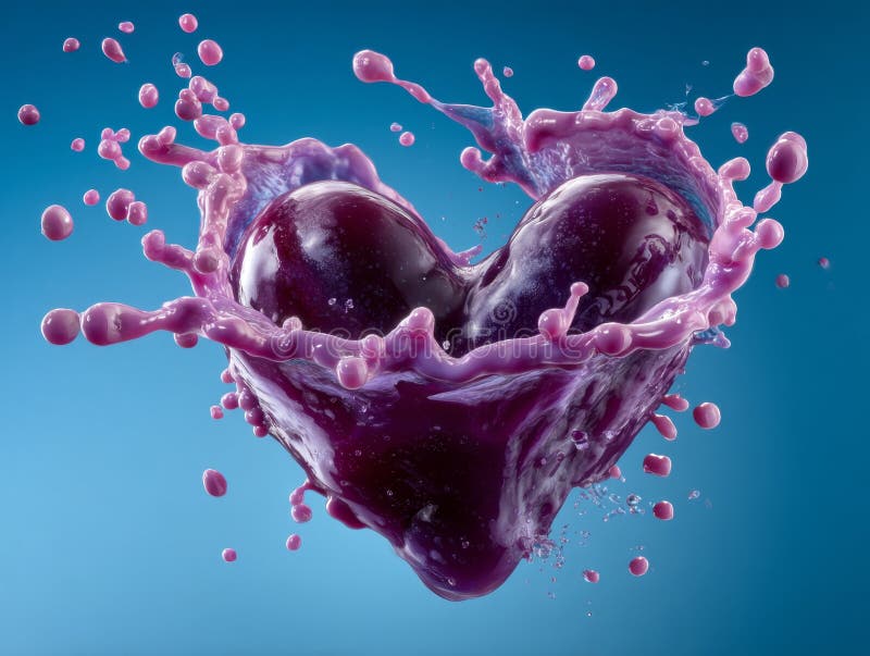 Purple Heart Shaped Splash in Mid-air Against Blue Background Stock ...