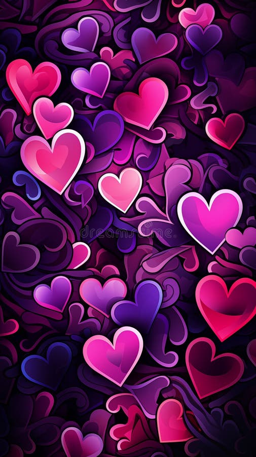 Purple Hearts Pattern Background. Valentine S Day Card Stock Image ...