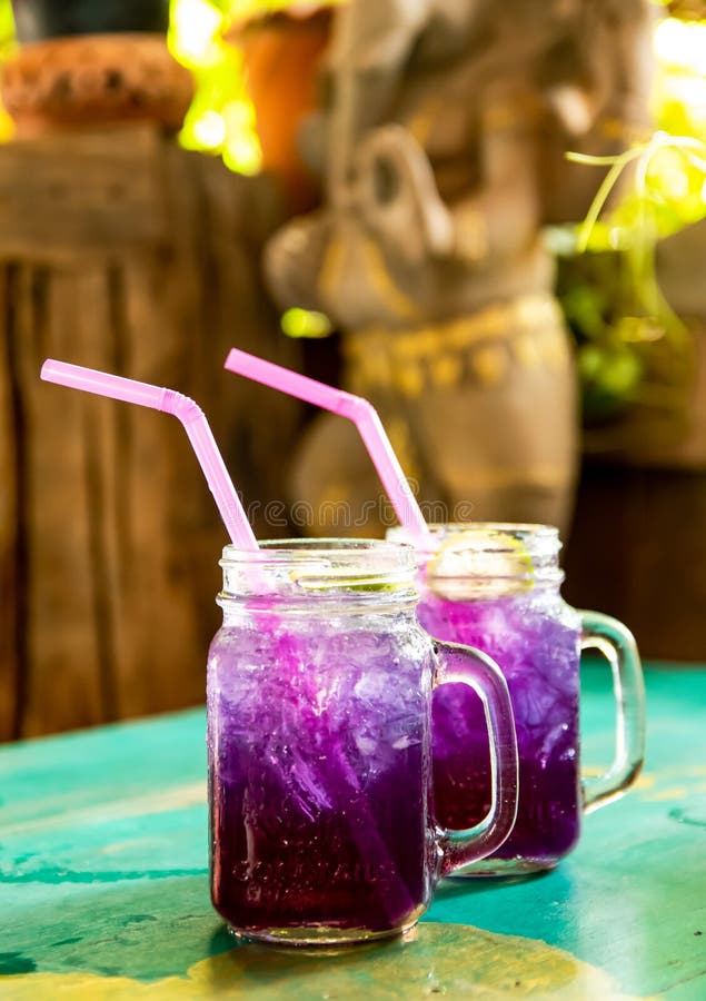 Purple Herb Lemon Soda Soft Drinks in the Afternoon. Stock Image ...