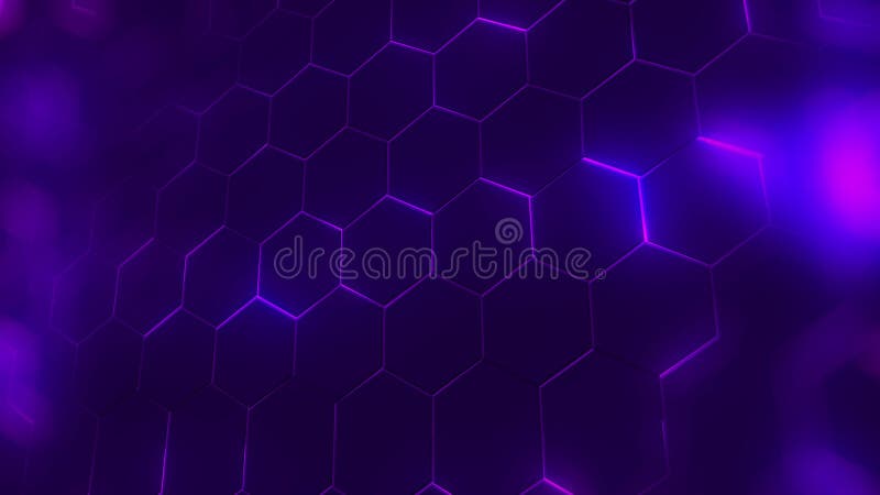 Purple Hexagonal Shapes on a Dark Background with Glowing Rays. Stock ...