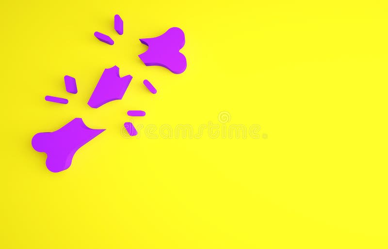 Purple Human Broken Bone Icon Isolated on Yellow Background. Minimalism ...
