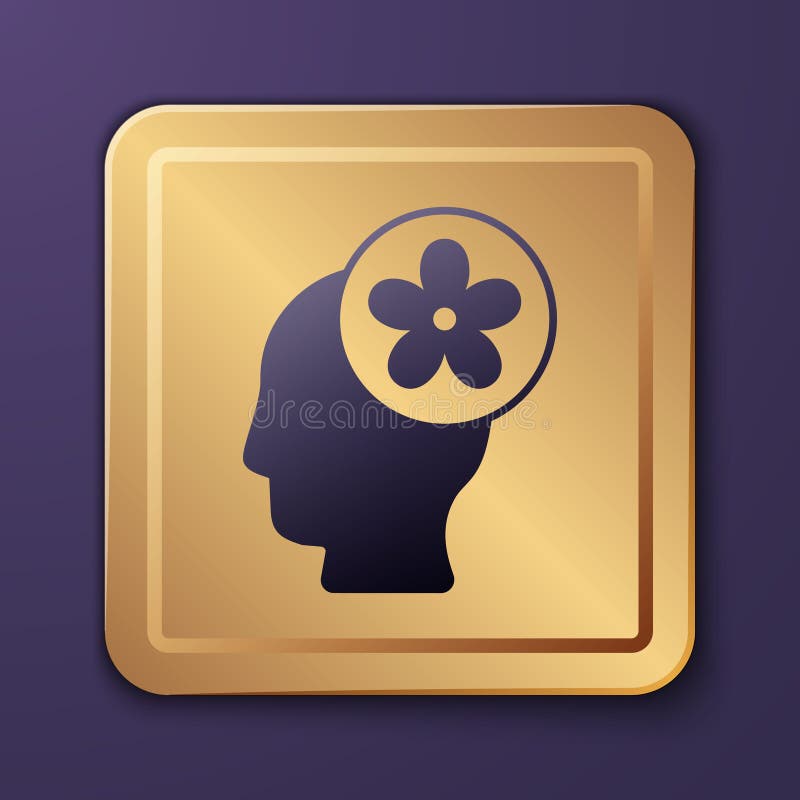 Purple Human Head with Flower Inside Icon Isolated on Purple Background ...