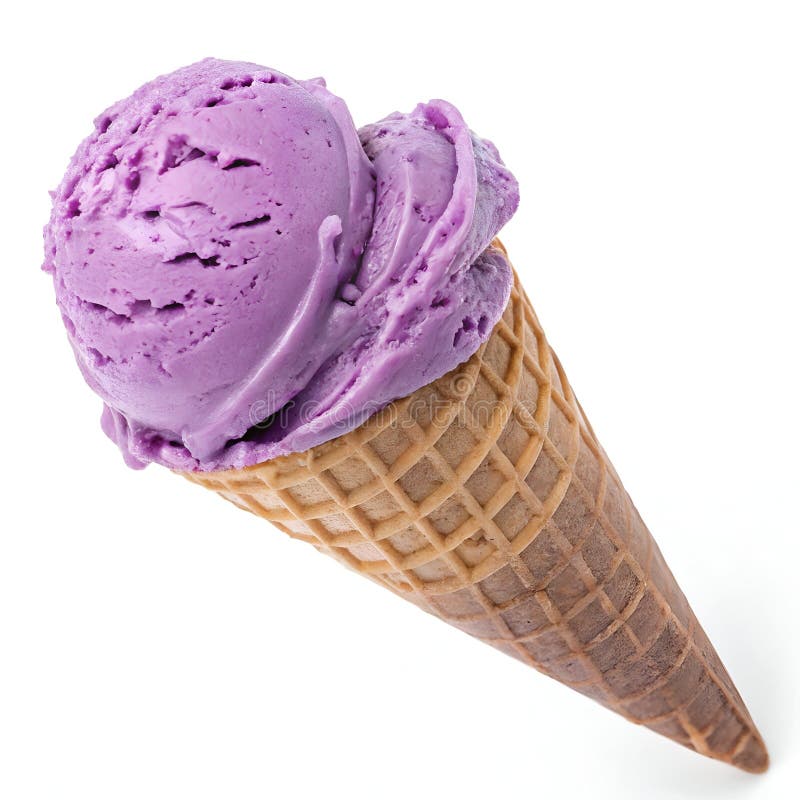 Purple Ice Cream Cone with Purple Icing Isolated on White Background ...