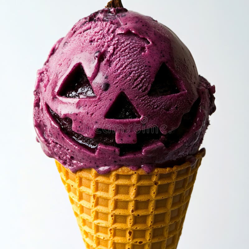 A Purple Ice Cream Cone with a Jack-o-lantern Face on Top Stock Image ...