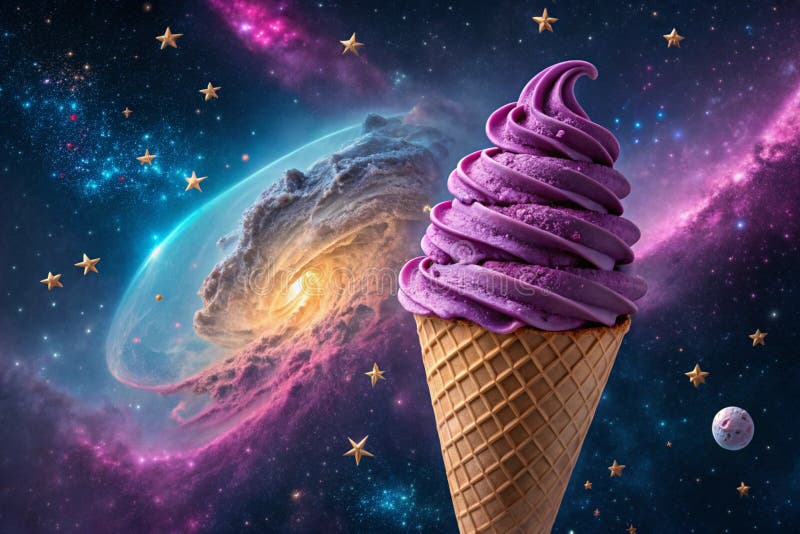 Purple Ice Cream Exploding in a Cosmic Galaxy Background - Generated by ...
