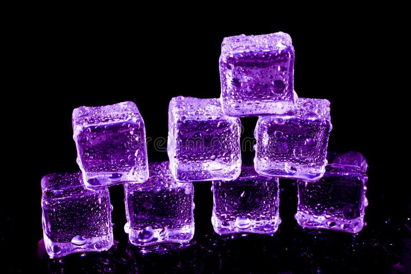Purple Ice Cubes on a Black Table Stock Image - Image of green ...