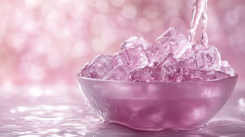 Purple Ice Cubes in a Bowl, with Water Surrounding Them, Offer a ...