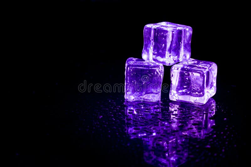 Purple Ice Cubes Reflection on Black Table Background Stock Image ...