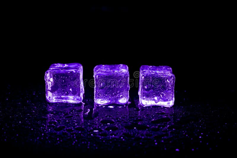 Purple Ice Cubes Reflection on Black Table Background Stock Image ...