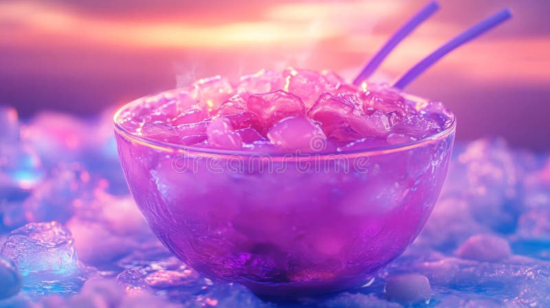 Purple Icy Drink in Glass Bowl at Sunset Stock Illustration - Illustration of drink, bowl: 377221617